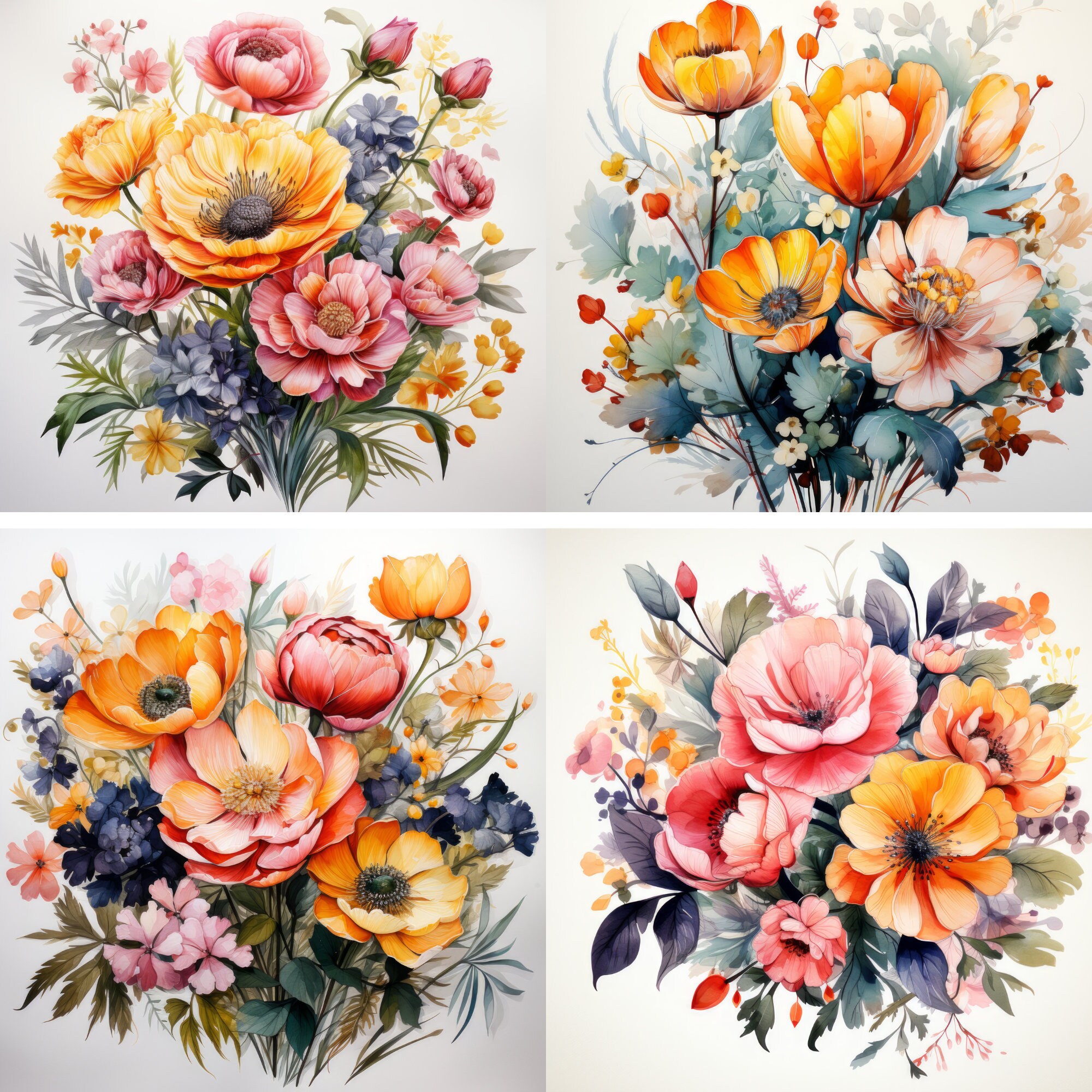 Summer Flowers Clipart Digital Paper Instant Download Commercial Use ...