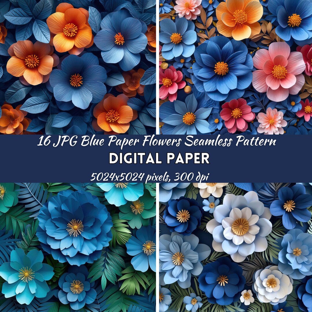 Paper Flowers, Paper Flowers Pattern, 3D Paper Flowers Seamless Pattern ...