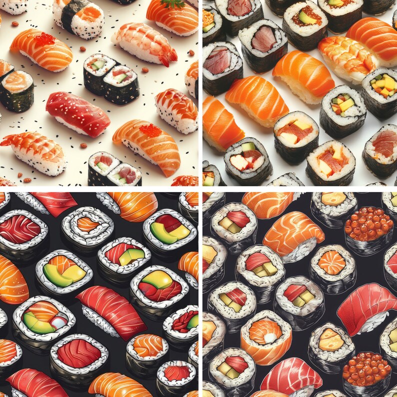 Sushi Pattern Digital Paper Instant Download Commercial Use, Seamless ...