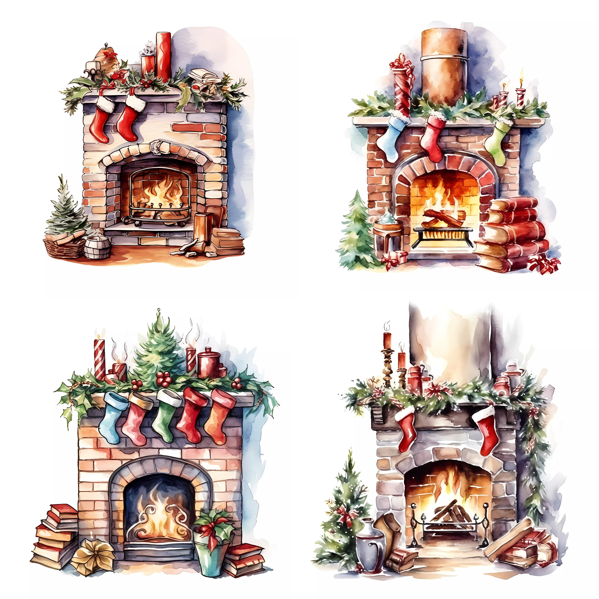 Christmas Fireplace With Stockings Clipart, Christmas Clipart ...