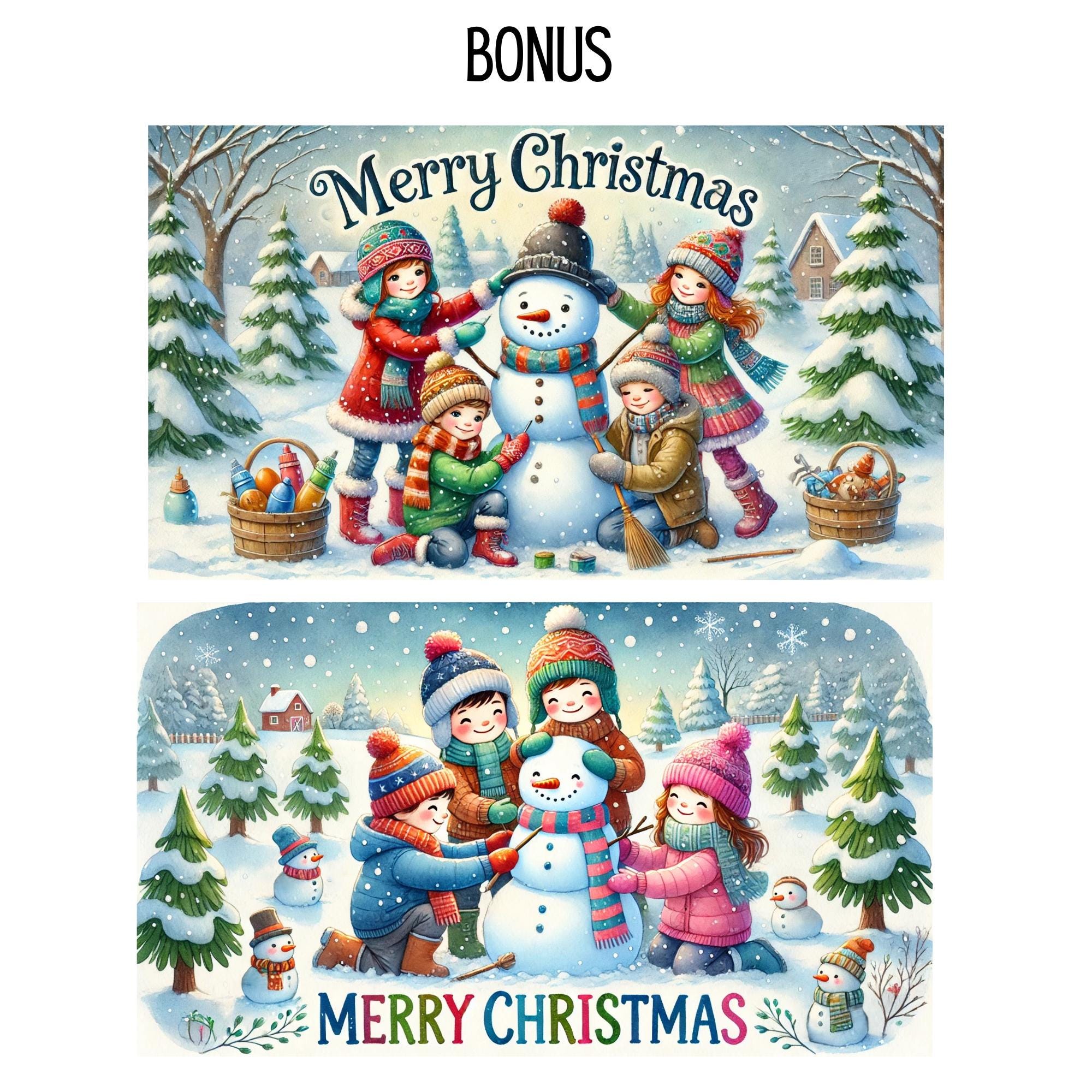 Snowman Clipart, Children Building a Snowman Clipart, Watercolor ...