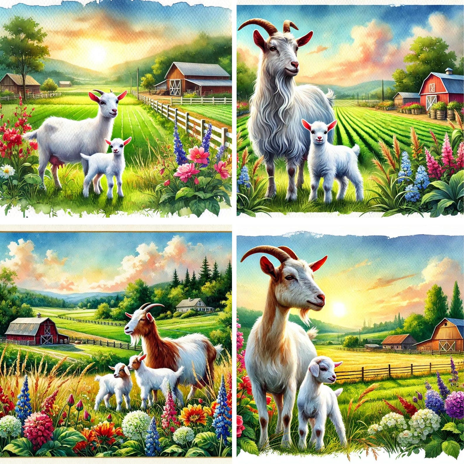Goat Clipart, Watercolor Goat Clipart Digital Paper Commercial Use ...