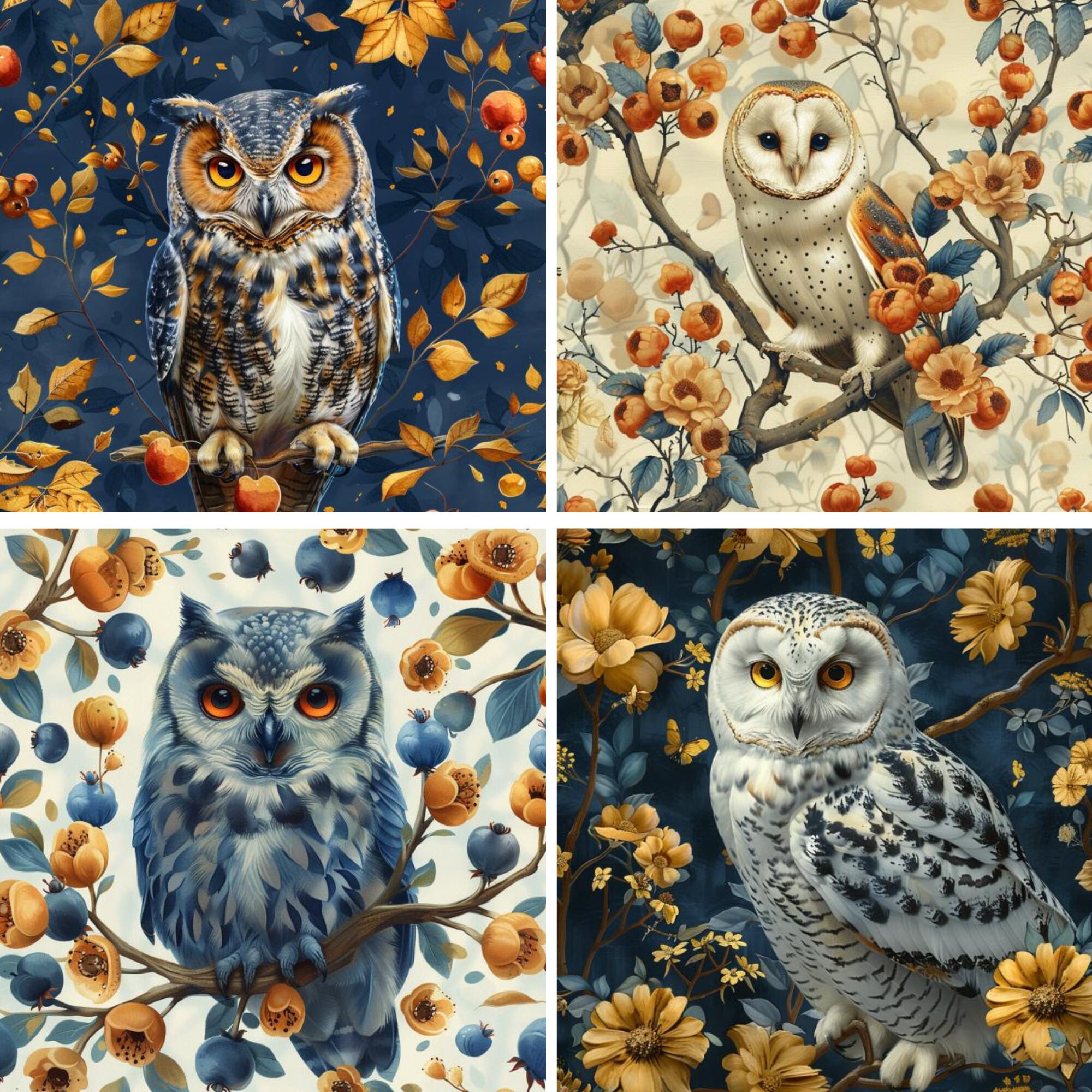 Owl Pattern Digital Paper, Owl Clipart, Owl Seamless Pattern, Owls ...