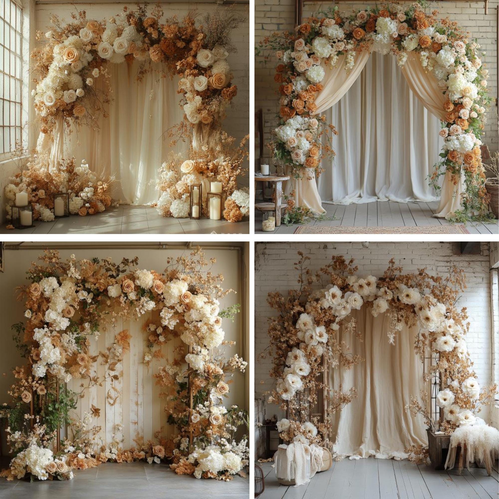 Beige Floral Arch Backdrop, Boho Wedding Floral Arch Digital Backdrops ...