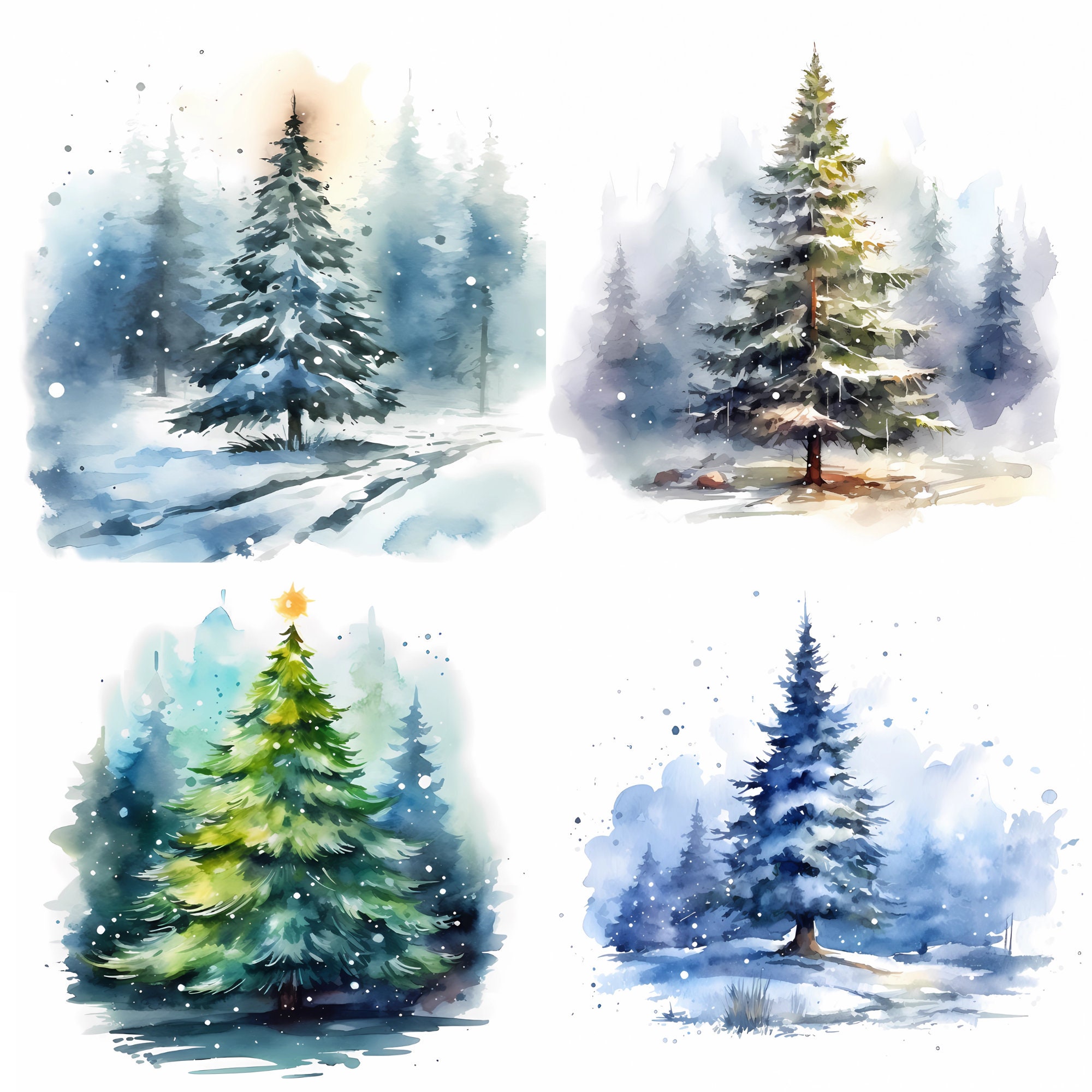 Christmas Tree Clipart, Watercolor Winter Tree Clipart, Pine Trees ...