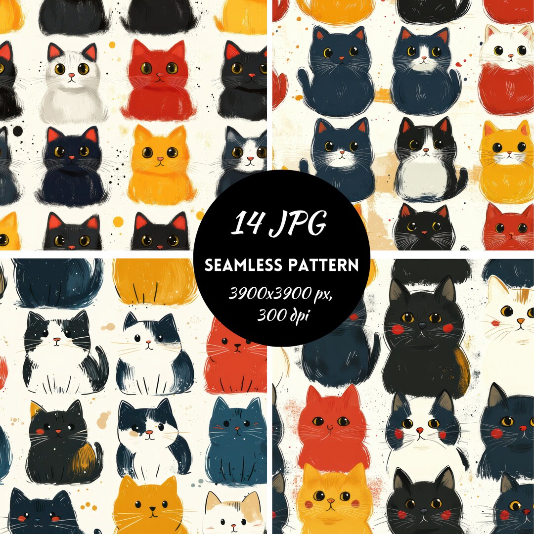 Cat Seamless Pattern Digital Paper, Seamless Cat Designs, Seamless Cute ...