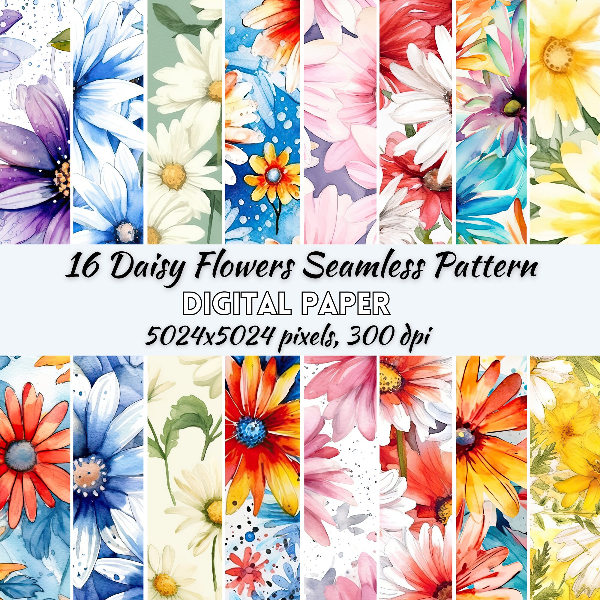 Daisy Pattern, Floral Digital Paper, Daisy Seamless Pattern Digital ...