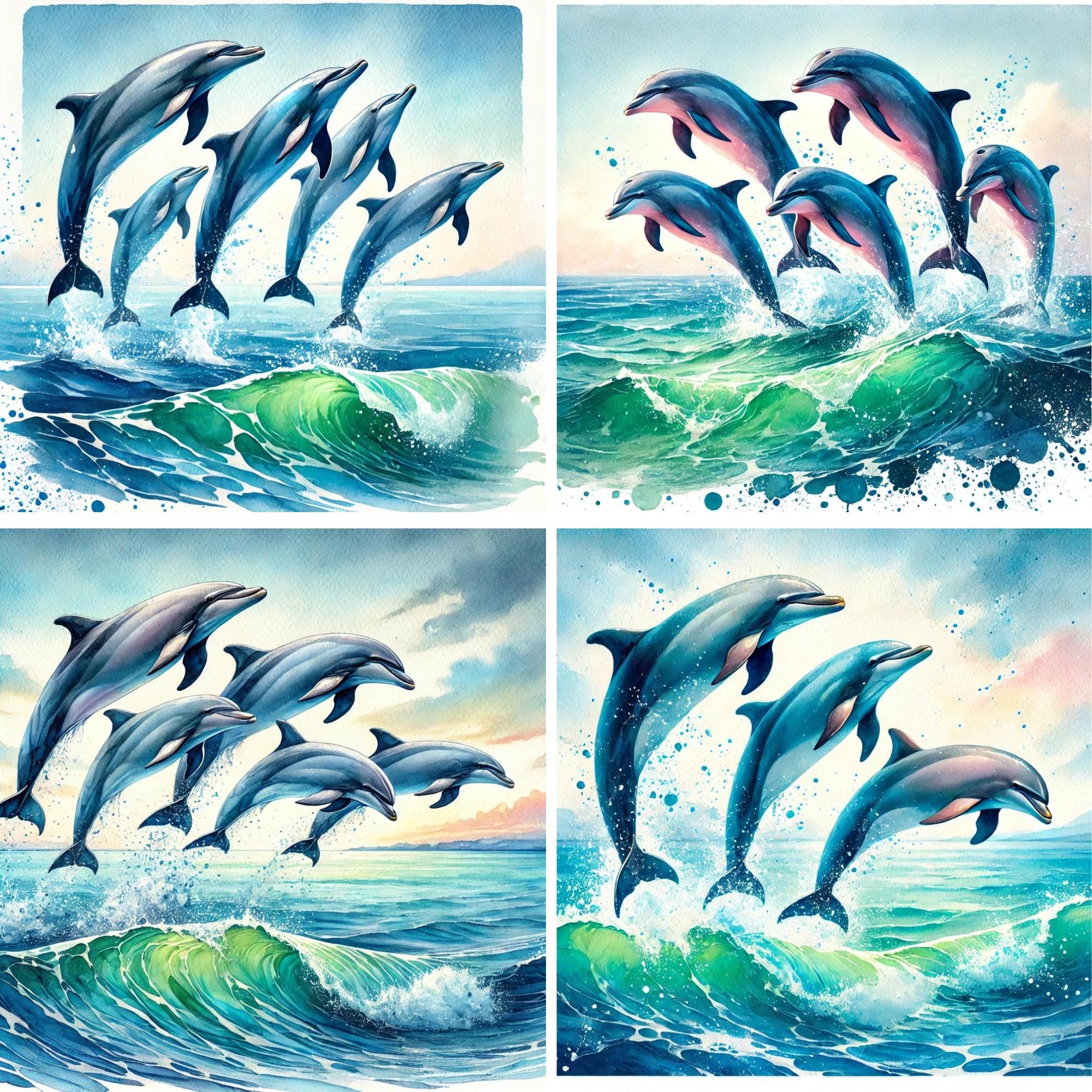 Dolphin Clipart Digital Paper Commercial Use, Watercolor Dolphin ...
