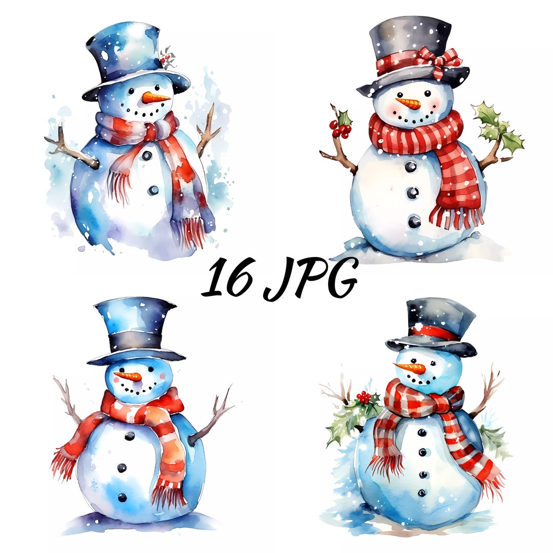 Snowman Clipart, Christmas Clipart, Watercolor Snowman, Clip Art ...