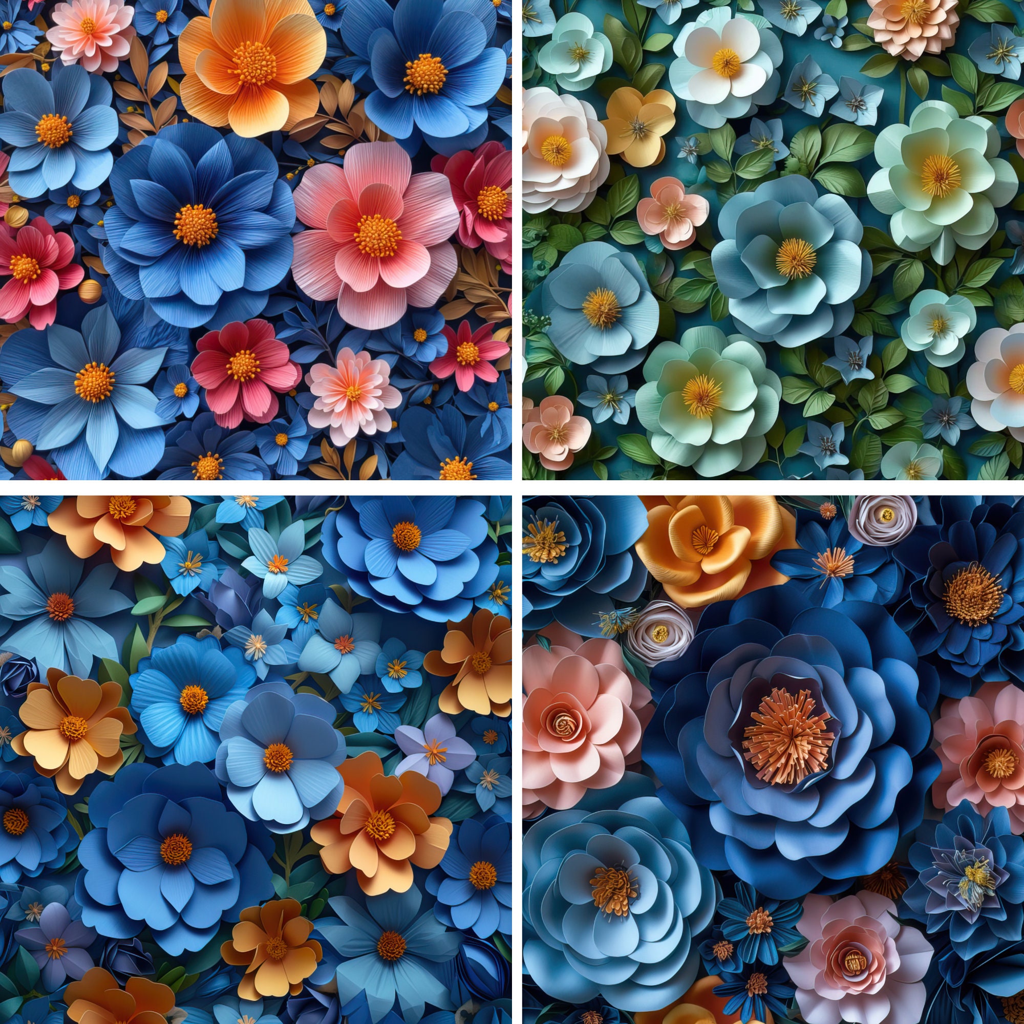 Paper Flowers, Paper Flowers Pattern, 3D Paper Flowers Seamless Pattern ...