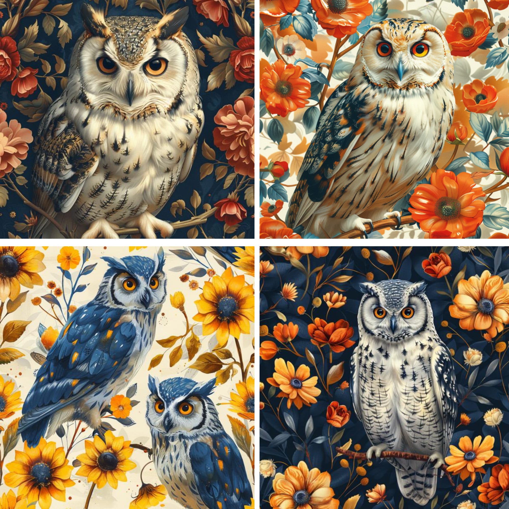 Owl Pattern Digital Paper, Owl Clipart, Owl Seamless Pattern, Owls ...