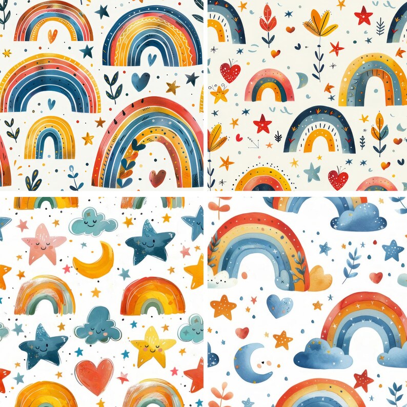 Rainbow Pattern Digital Paper, Rainbow Seamless Pattern Commercial Use ...