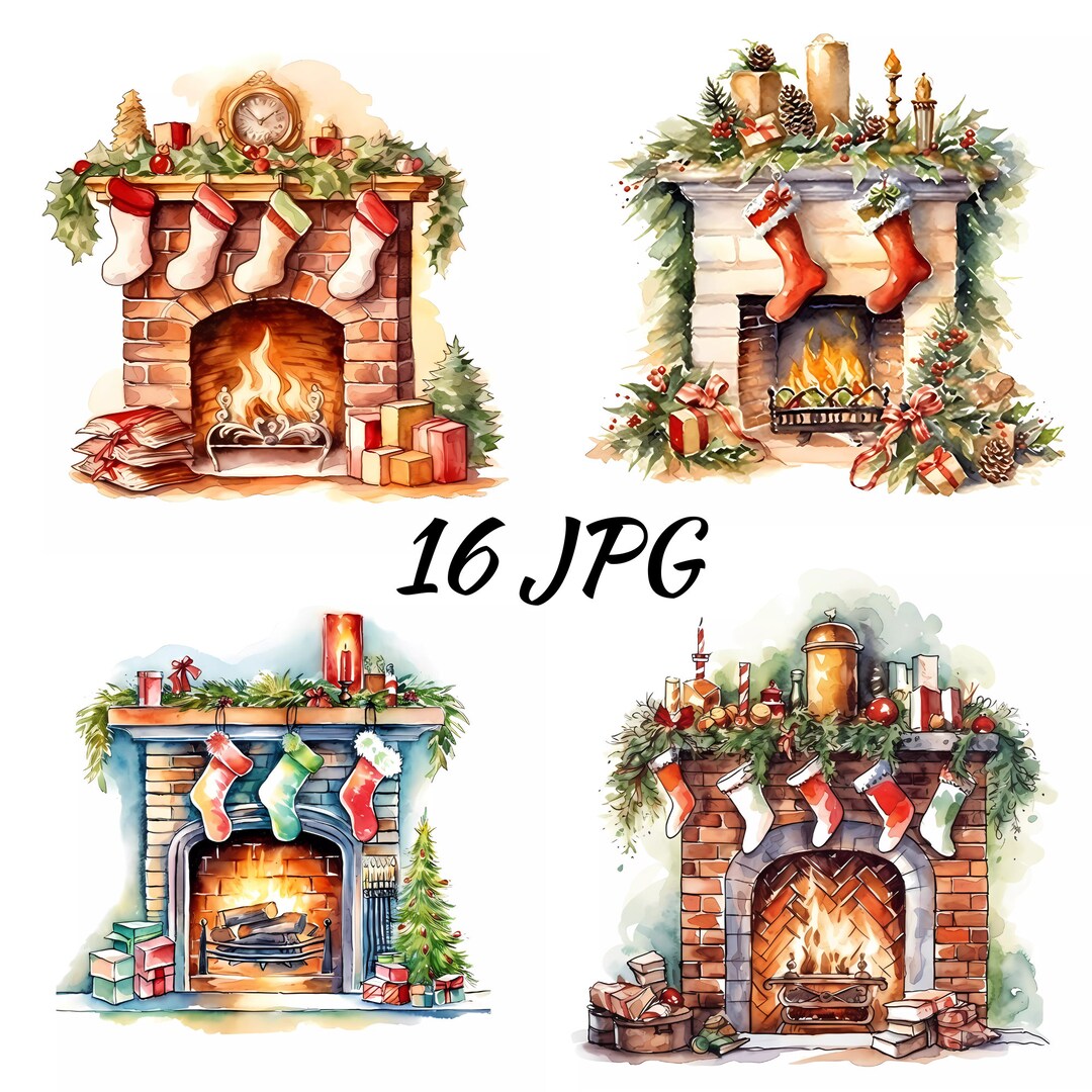 Christmas Fireplace With Stockings Clipart, Christmas Clipart ...