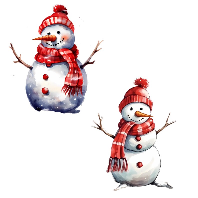 Snowman Clipart, Watercolor Snowman PNG, 12 PNG Snowman Clipart ...