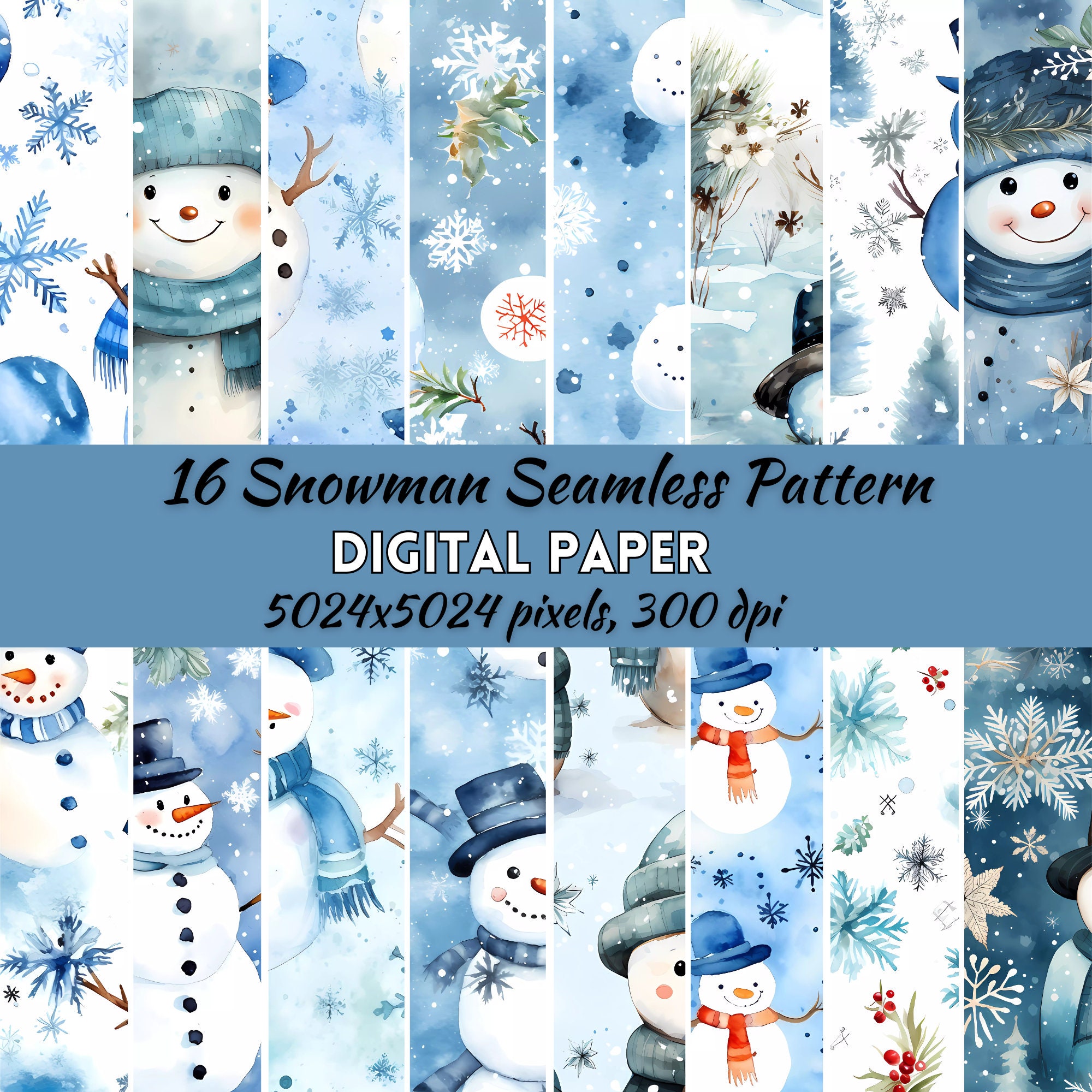 Snowman Pattern, Snowman Patterns, Watercolor Snowman Pattern, Snowman ...