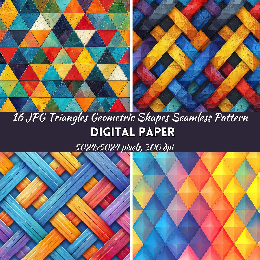 Colored Triangles Gemoetric Shapes Seamless Pattern Digital Paper ...