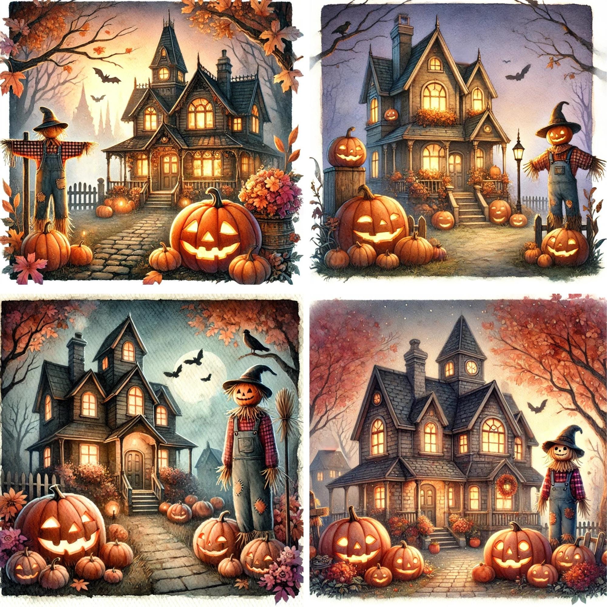 Halloween Haunted House Clipart, Pumpkins Scarecrow Clipart, Halloween ...