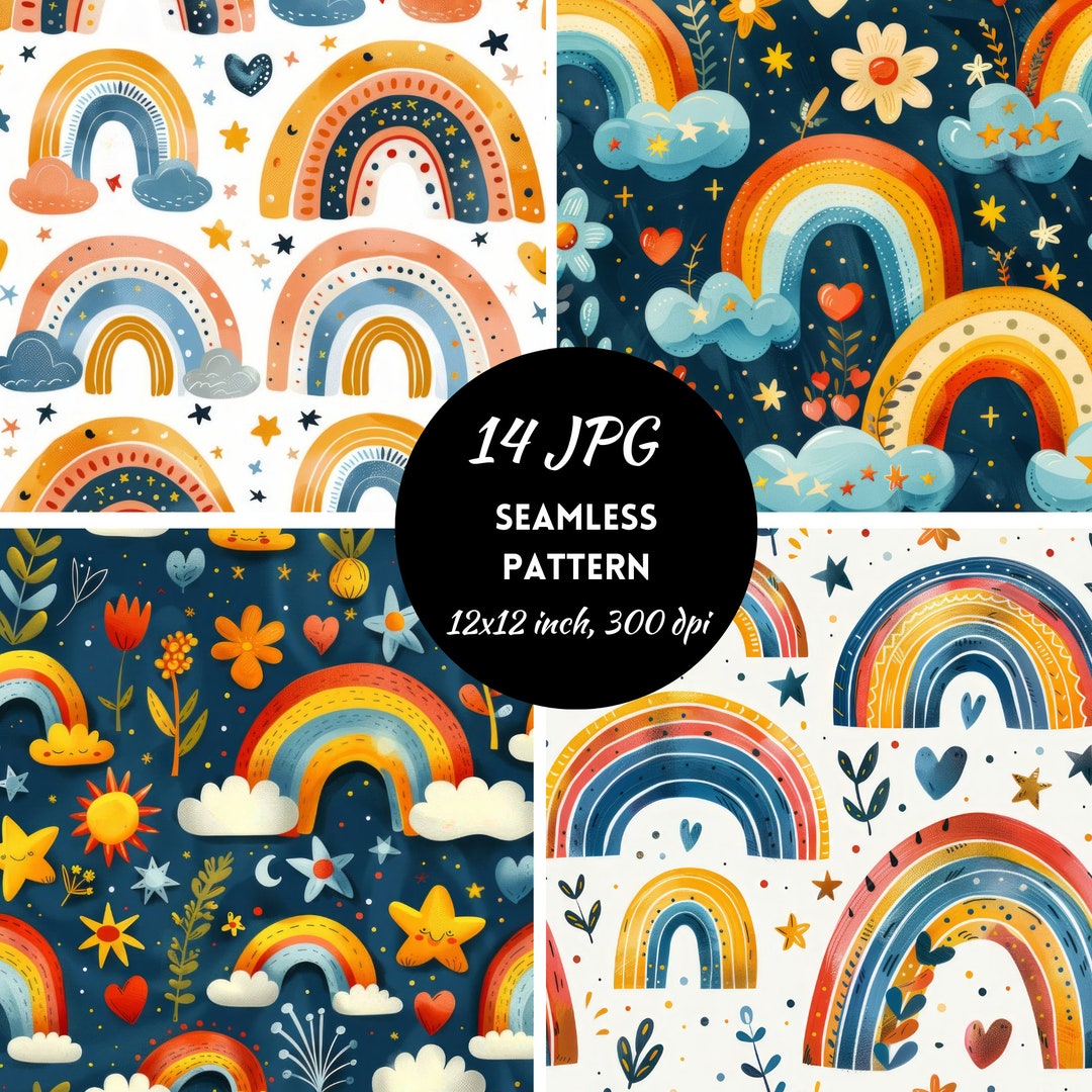 Rainbow Pattern Digital Paper, Rainbow Seamless Pattern Commercial Use ...