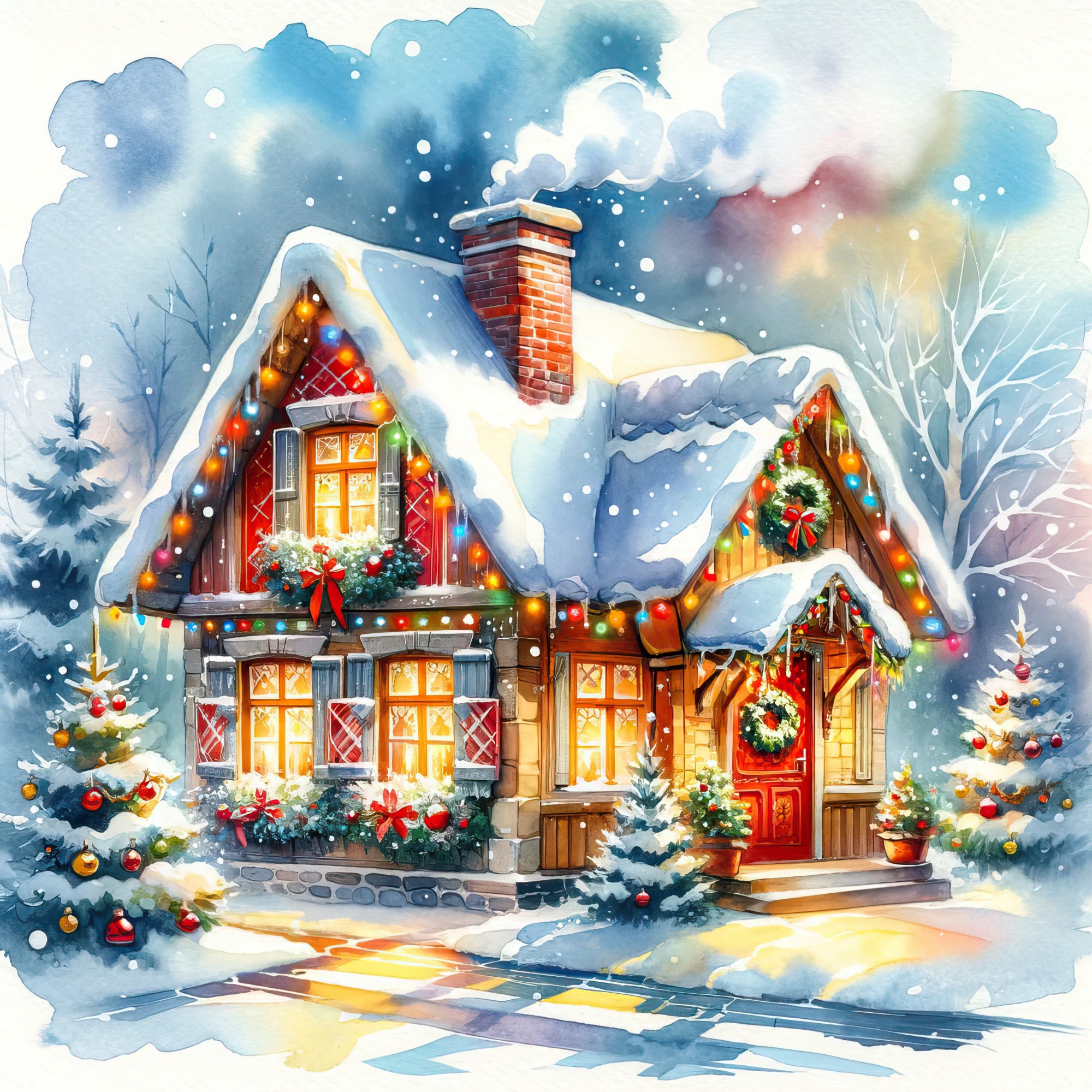 Christmas House Clipart Digital Paper, Winter House Clipart House ...