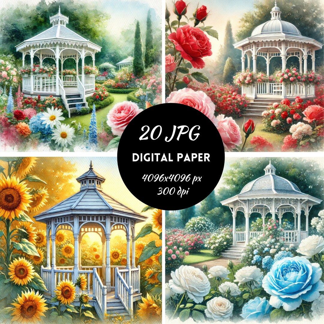 Romantic Gazebo Clipart, Wedding Gazebo, Park Clipart, Watercolor ...