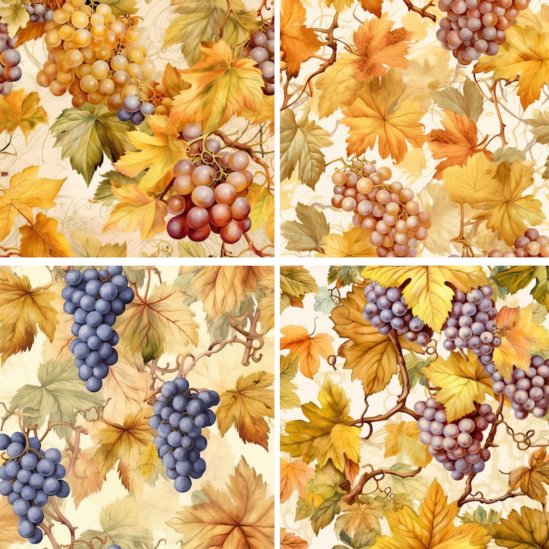 Grapes Seamless Patterns Digital Paper, Fall Fruits Seamless Patterns ...