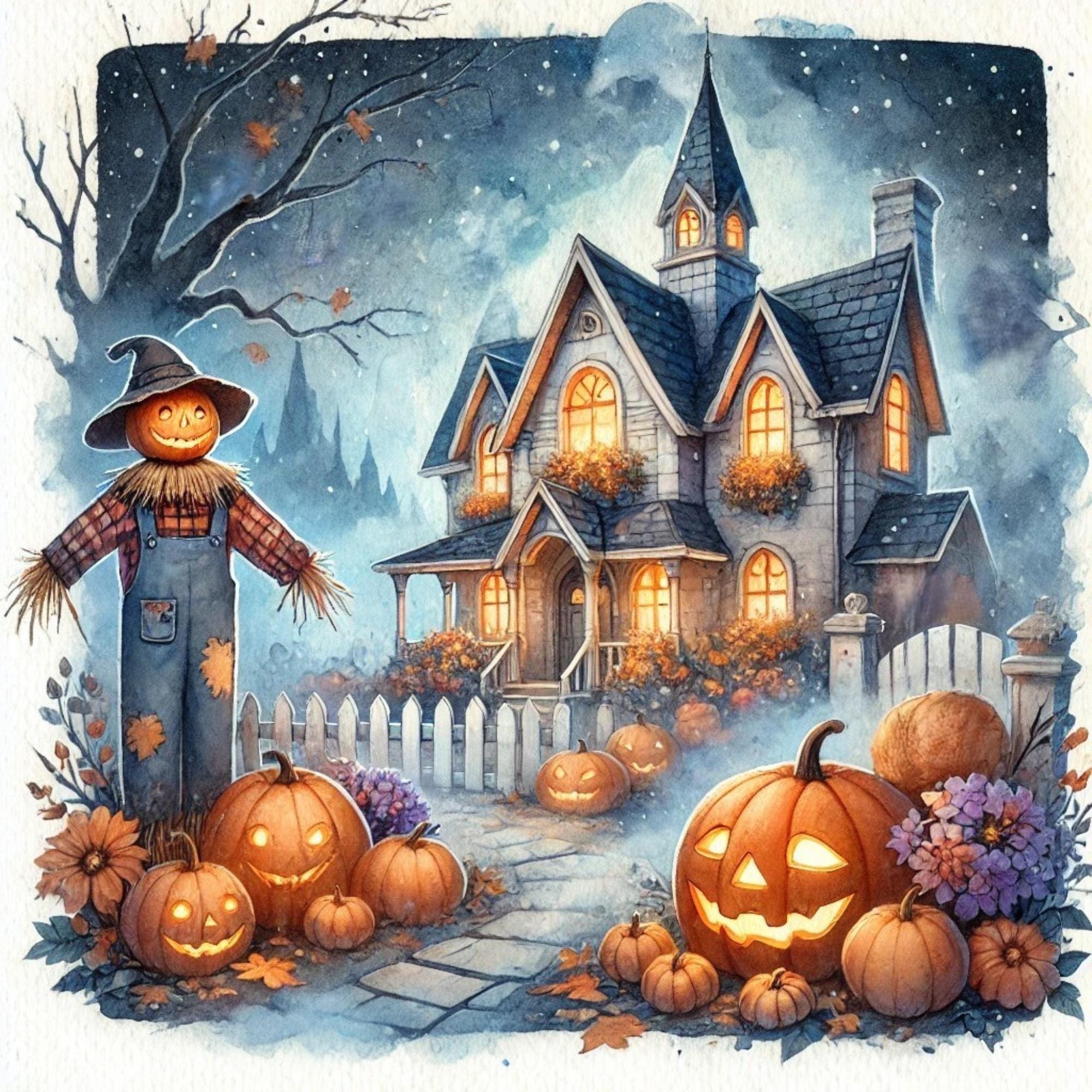 Halloween Haunted House Clipart, Pumpkins Scarecrow Clipart, Halloween ...