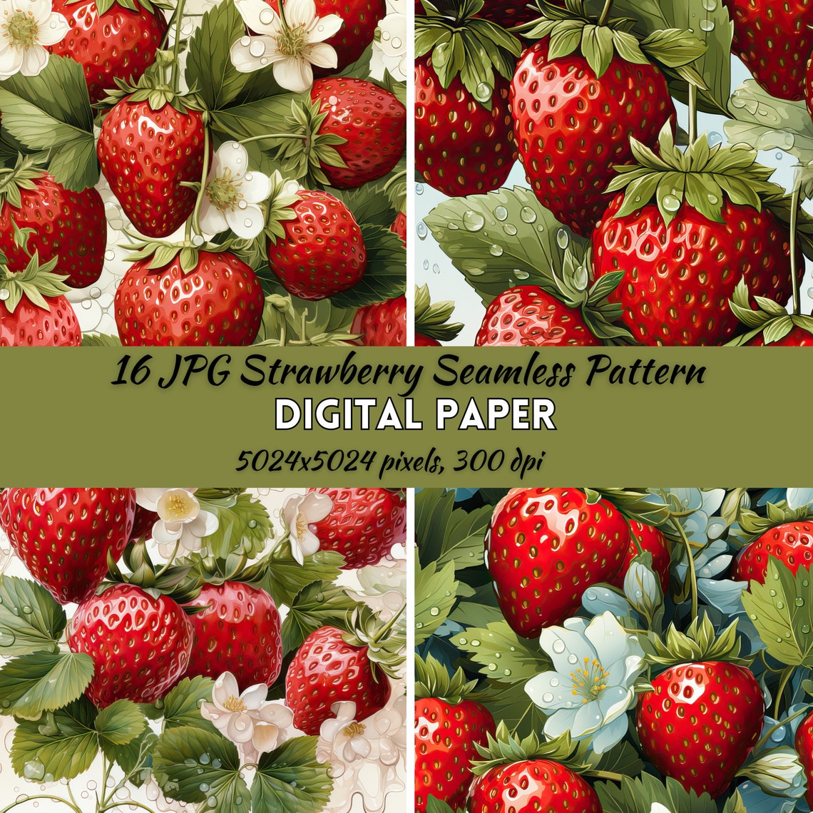 Strawberry Seamless Pattern Digital Paper, Strawberry Pattern ...