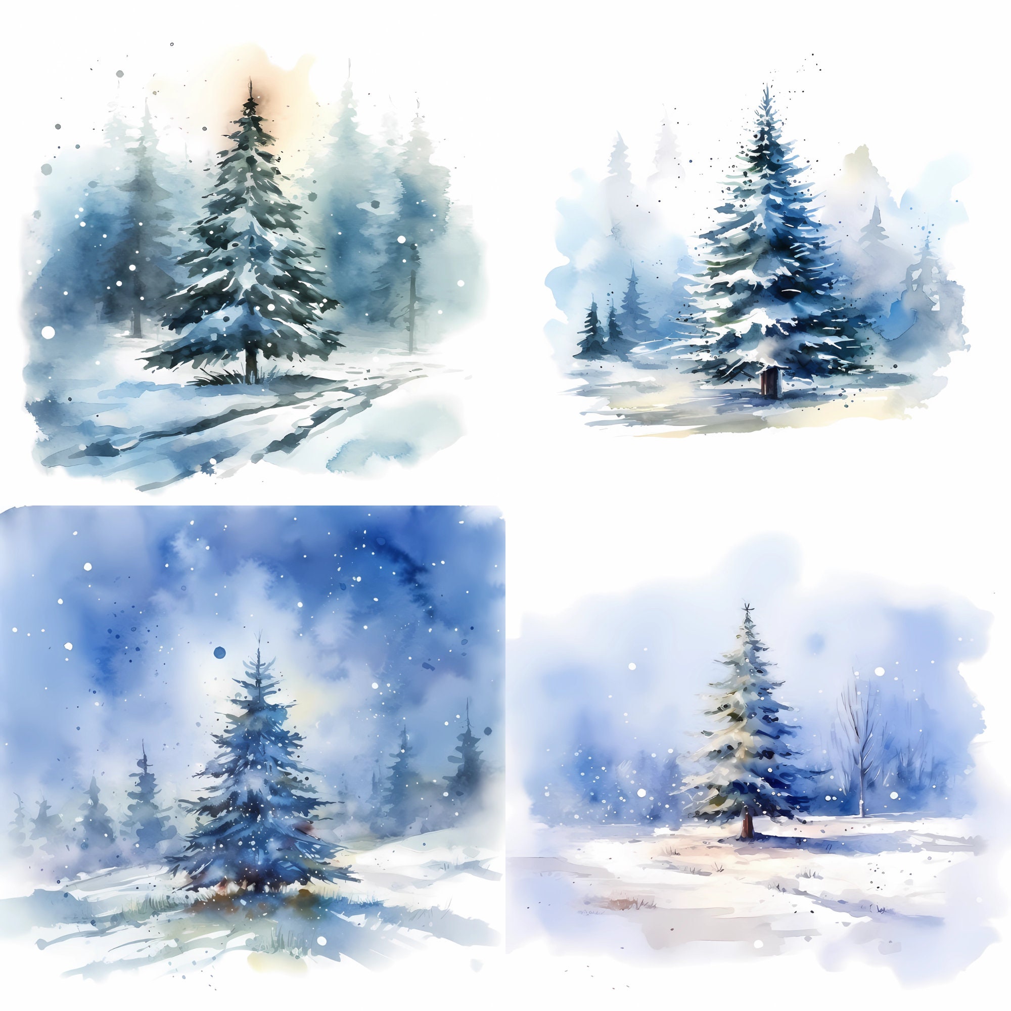 Christmas Tree Clipart, Watercolor Winter Tree Clipart, Pine Trees ...