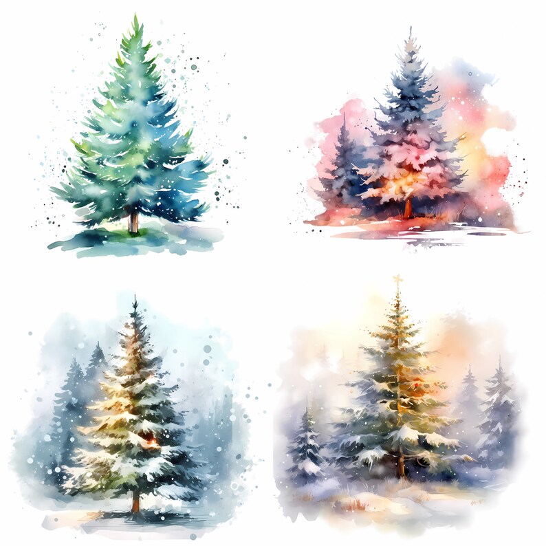 Christmas Tree Clipart, Watercolor Winter Tree Clipart, Pine Trees ...