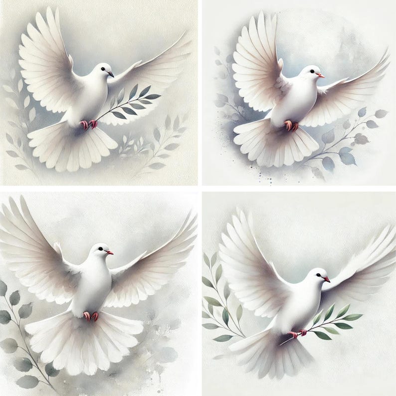 White Dove Clipart Pack, Watercolor Peace Dove , Dove Clipart Bundle ...