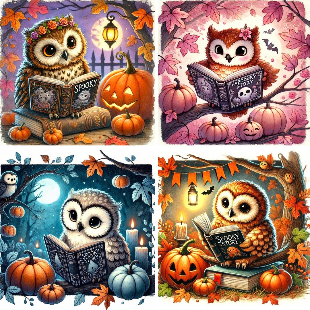 Owl Clipart Halloween Owl Clipart, Owl Reading a Book Halloween Clipart ...