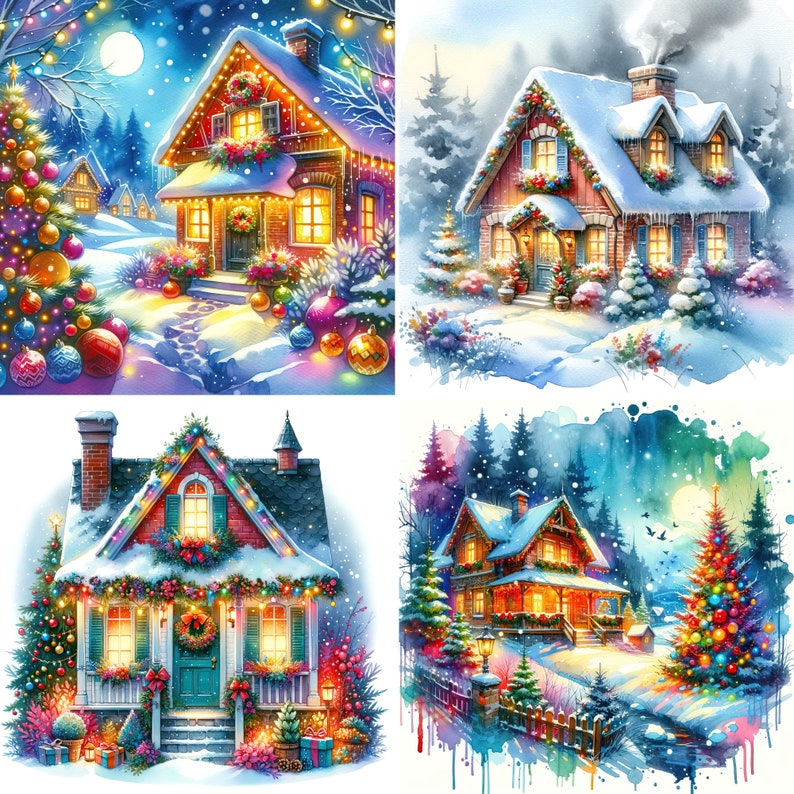 Christmas House Clipart Digital Paper, Winter House Clipart House ...