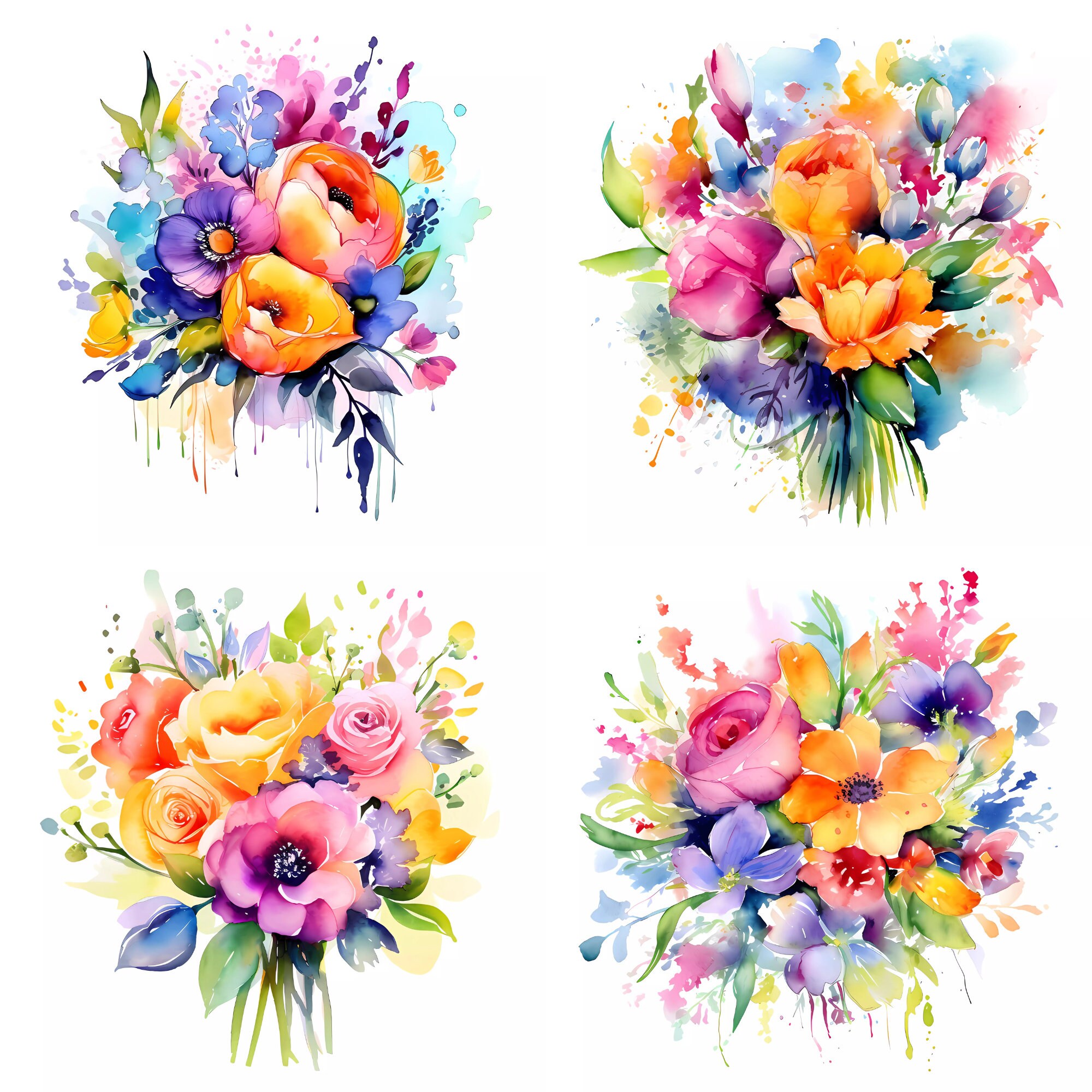 Flowers Clipart, Summer Flowers, May Flowers Clipart, Bouquet of Flower ...