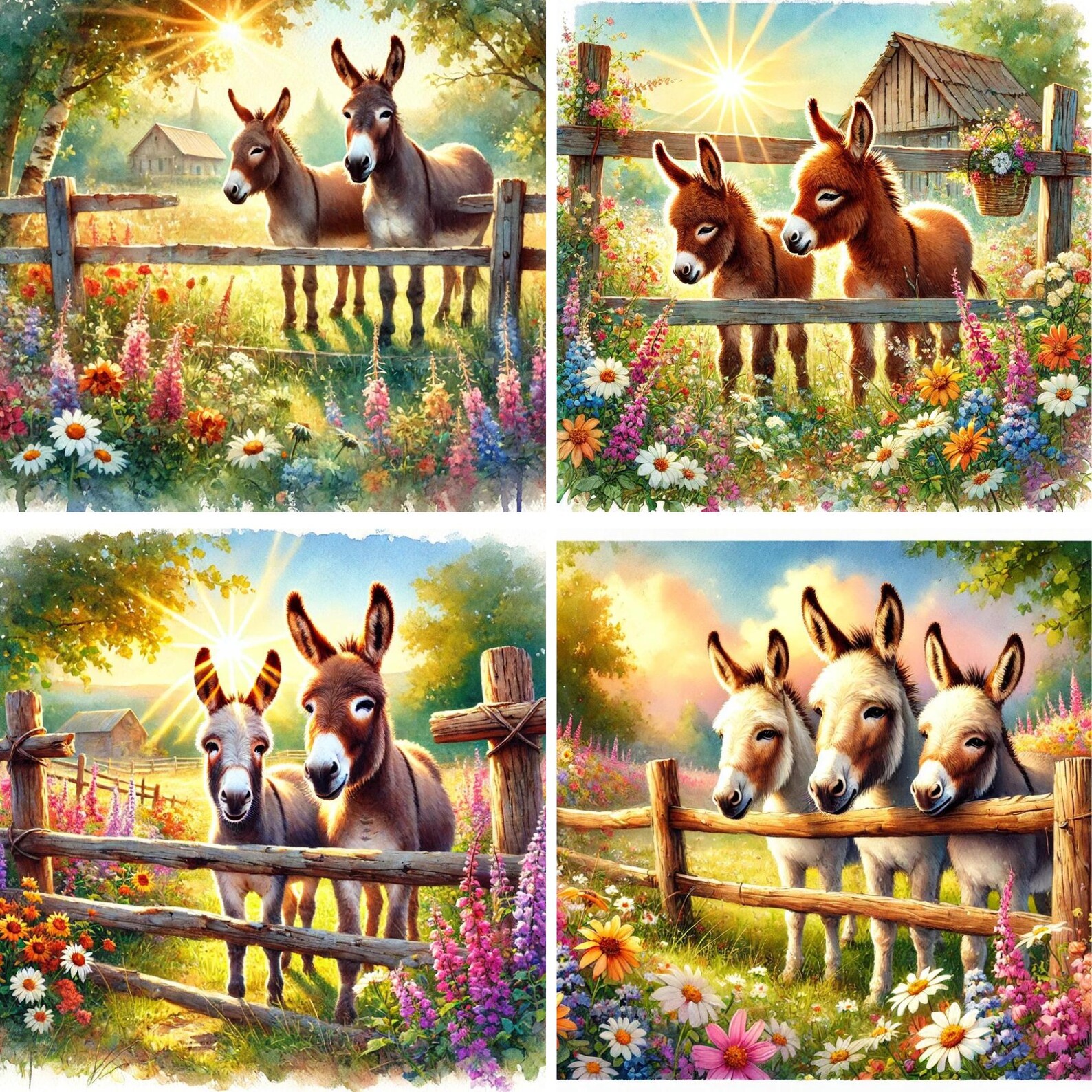 Donkey Clipart, Watercolor Donkey Clipart Digital Paper Commercial Use ...