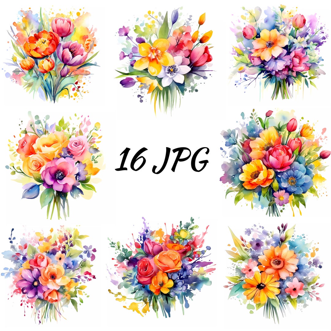 Flowers Clipart, Summer Flowers, May Flowers Clipart, Bouquet of Flower ...
