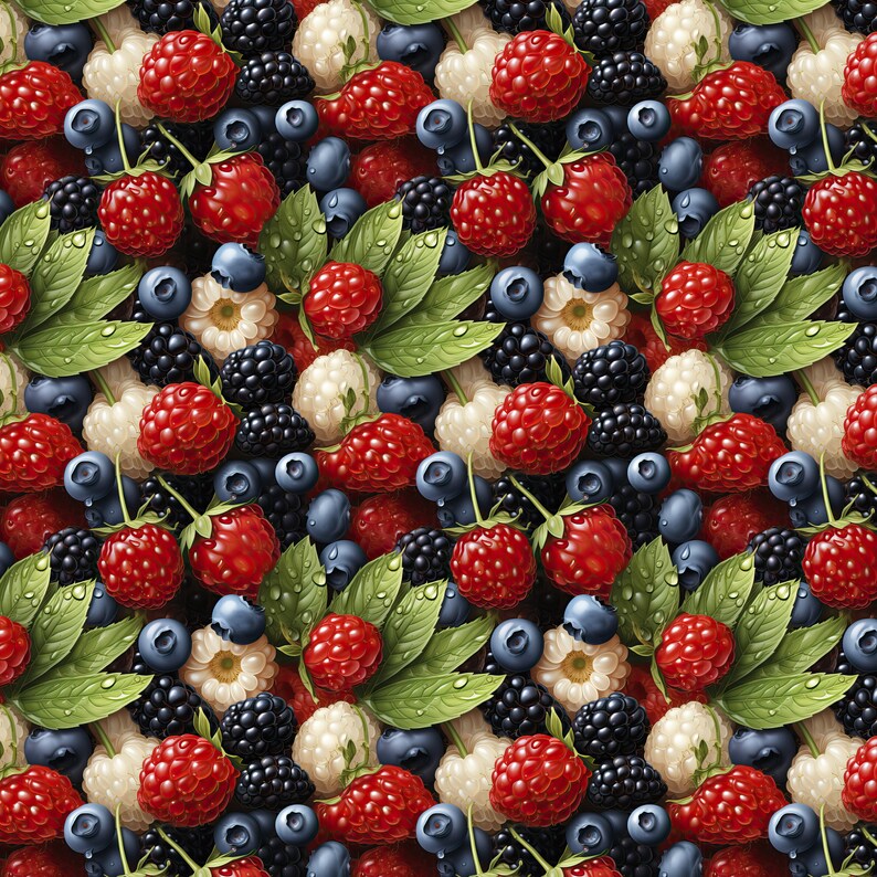 Berries Digital Paper, Berries Seamless Pattern, Scrapbook Paper Fruit ...