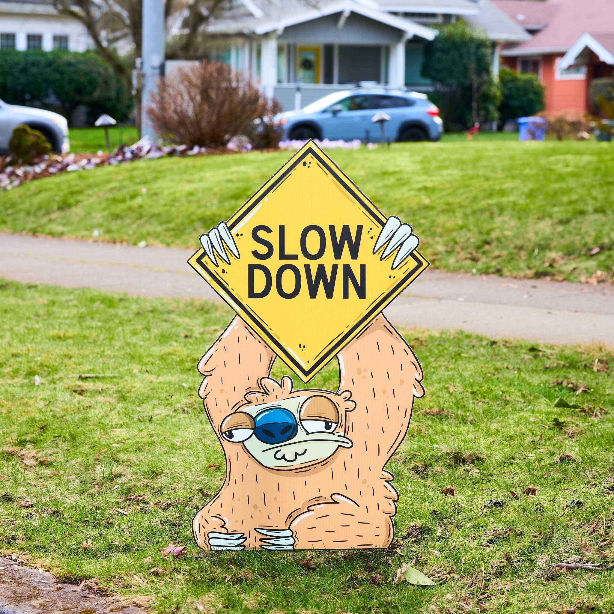 Cartoon Slow Down Yard Sign - Sofia the Sloth | Original Art by Mike ...