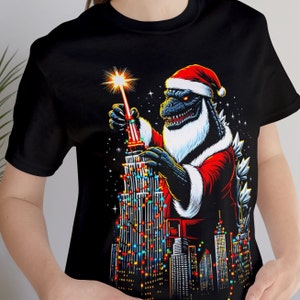 Funny Santa Godzilla Shirt , Hilarious Holiday Horror Tee , Festive Monster Gift Black Tshirt - Etsy