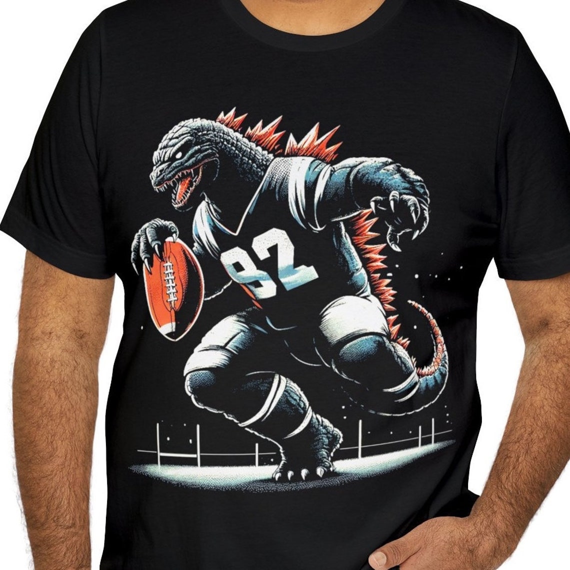 Godzilla Vs Football Tshirt, Monster Tee, Original Art, Style, Design ...