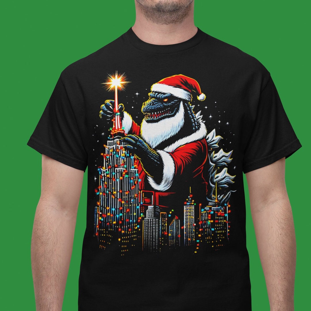 Funny Santa Godzilla Shirt , Hilarious Holiday Horror Tee , Festive ...