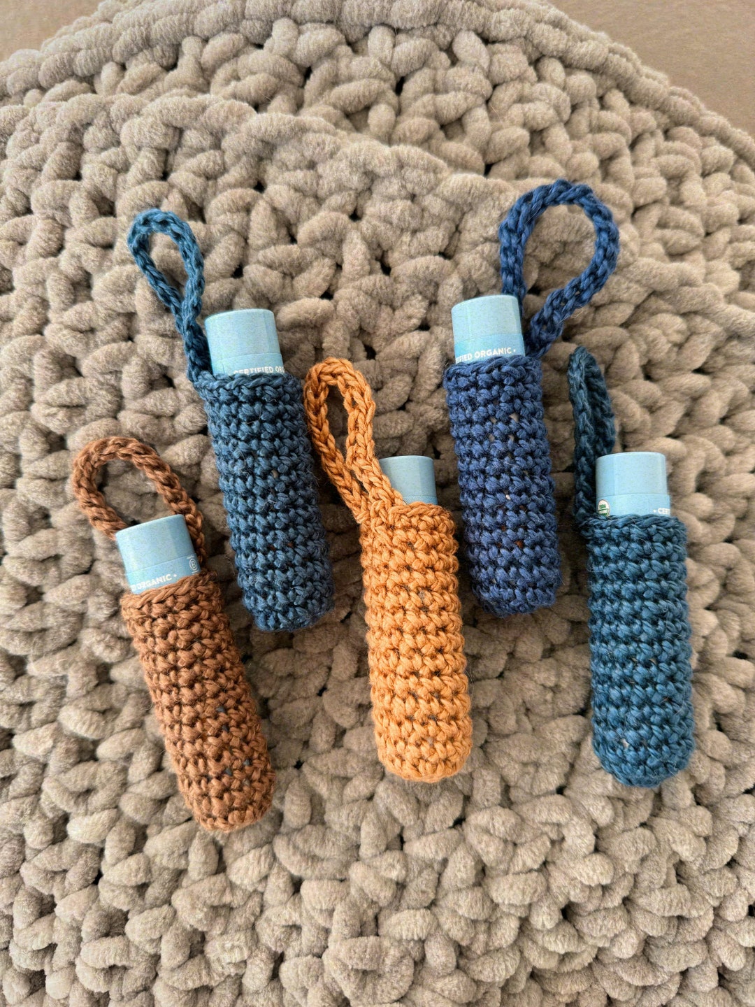 Crochet Keychain Chapstick Holder, Handmade Crochet Lip Balm Holder - Etsy