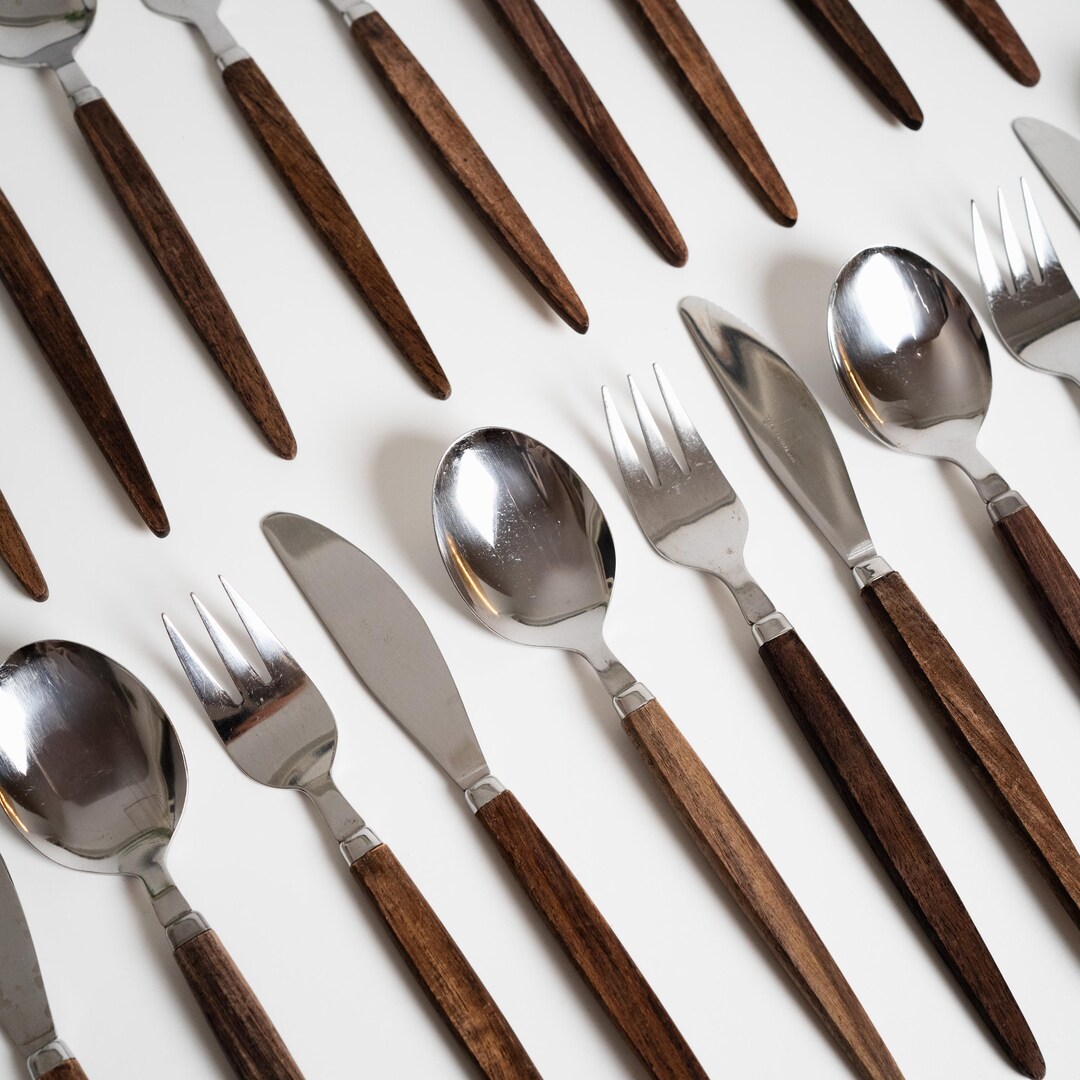 Set of 28 Vintage Scandinavian Teak Cutlery 28 Pcs. Swedish Wood and ...