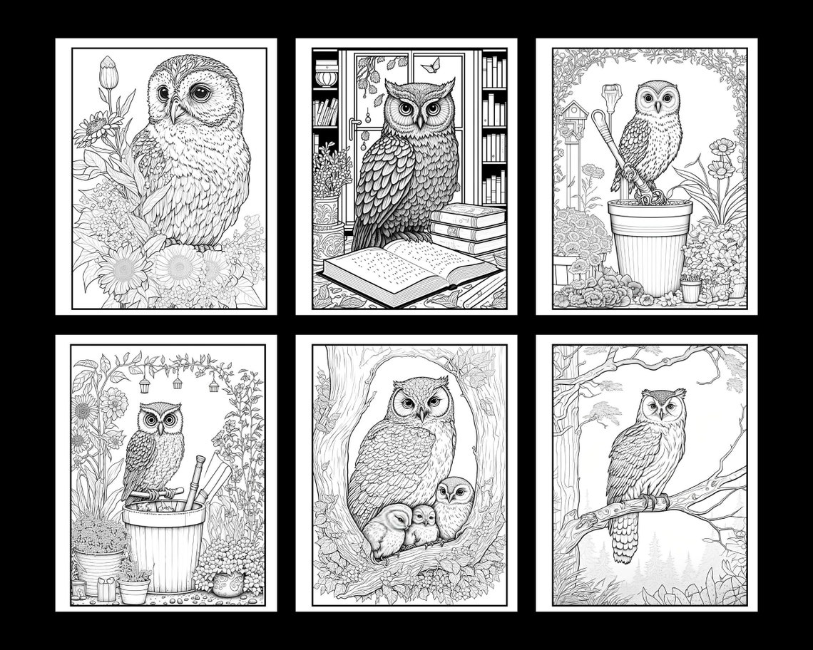 Owl Coloring Book Pages Adult Owls Coloring Pages for ADHD Grayscale ...