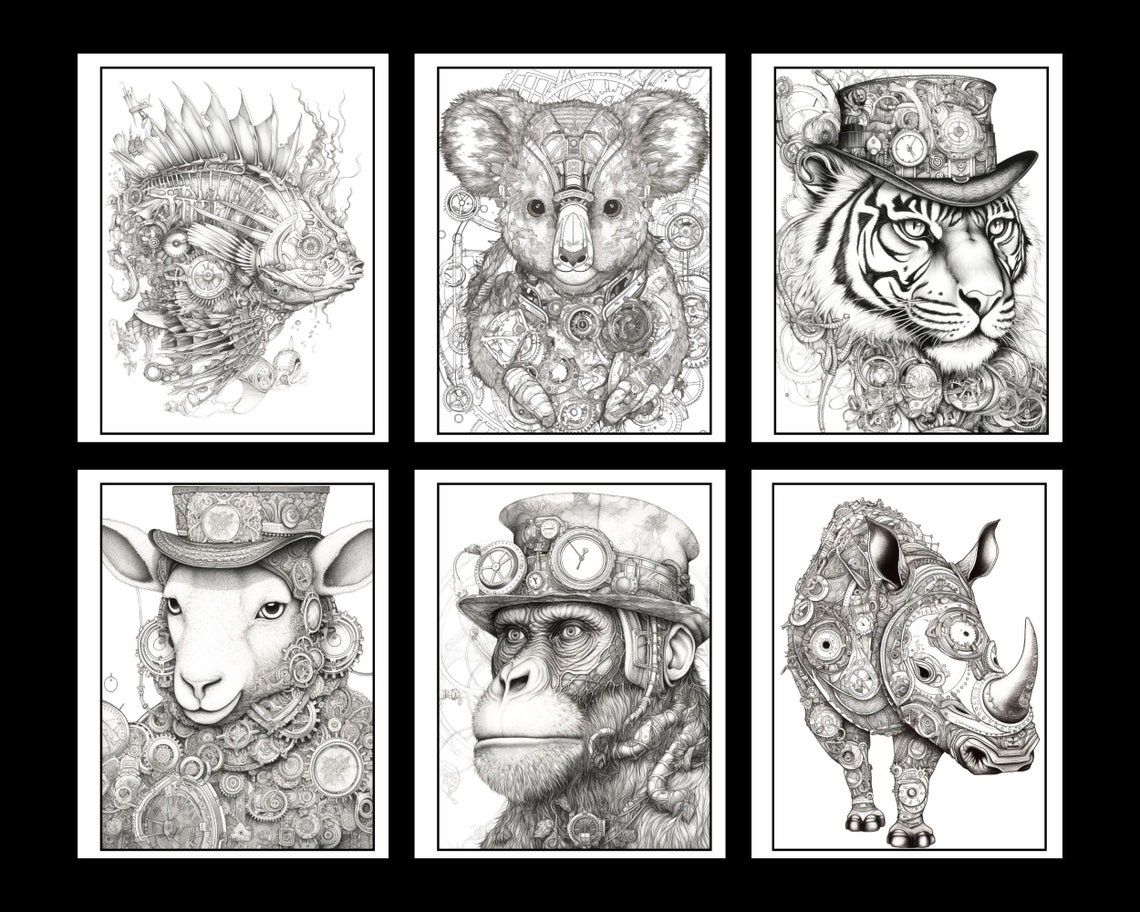 Steampunk Animals Coloring Book Pages Adult Coloring Pages - Etsy