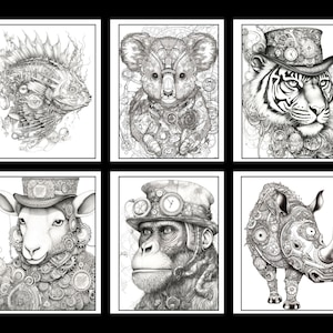 Steampunk Animals Coloring Book Pages, Adult Coloring Pages for ADHD ...