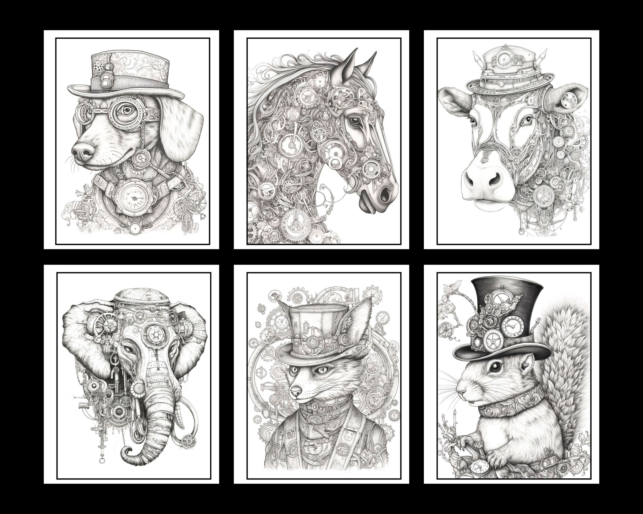 Steampunk Animals Coloring Book Pages Adult Coloring Pages - Etsy