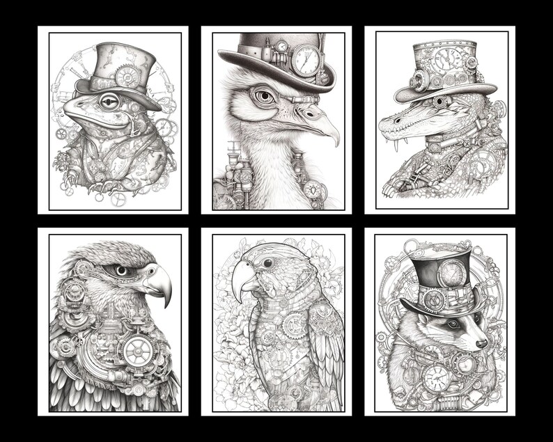Steampunk Animals Coloring Book Pages Adult Coloring Pages - Etsy