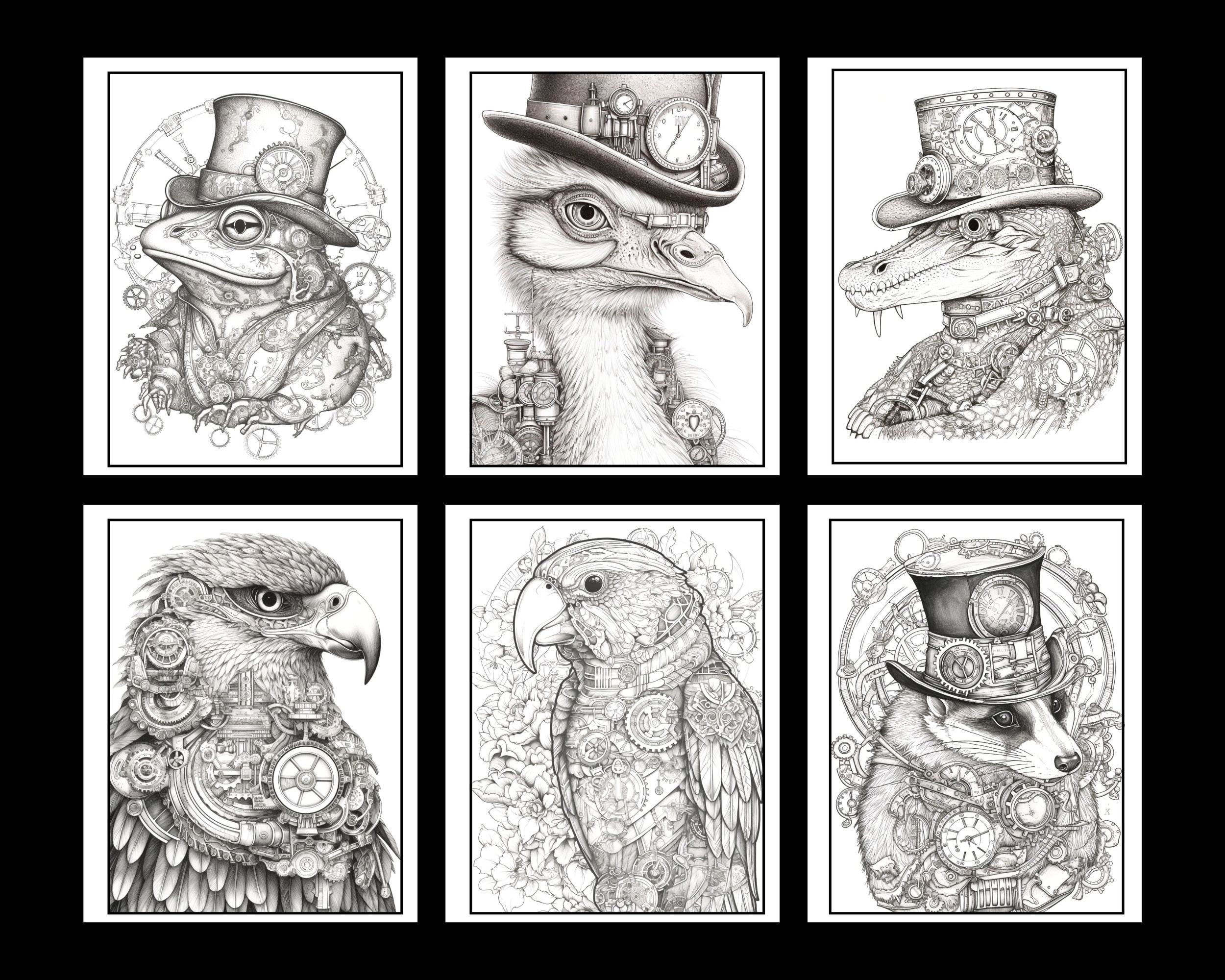 Steampunk Animals Coloring Book Pages Adult Coloring Pages - Etsy