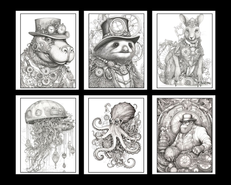 Steampunk Animals Coloring Book Pages Adult Coloring Pages - Etsy