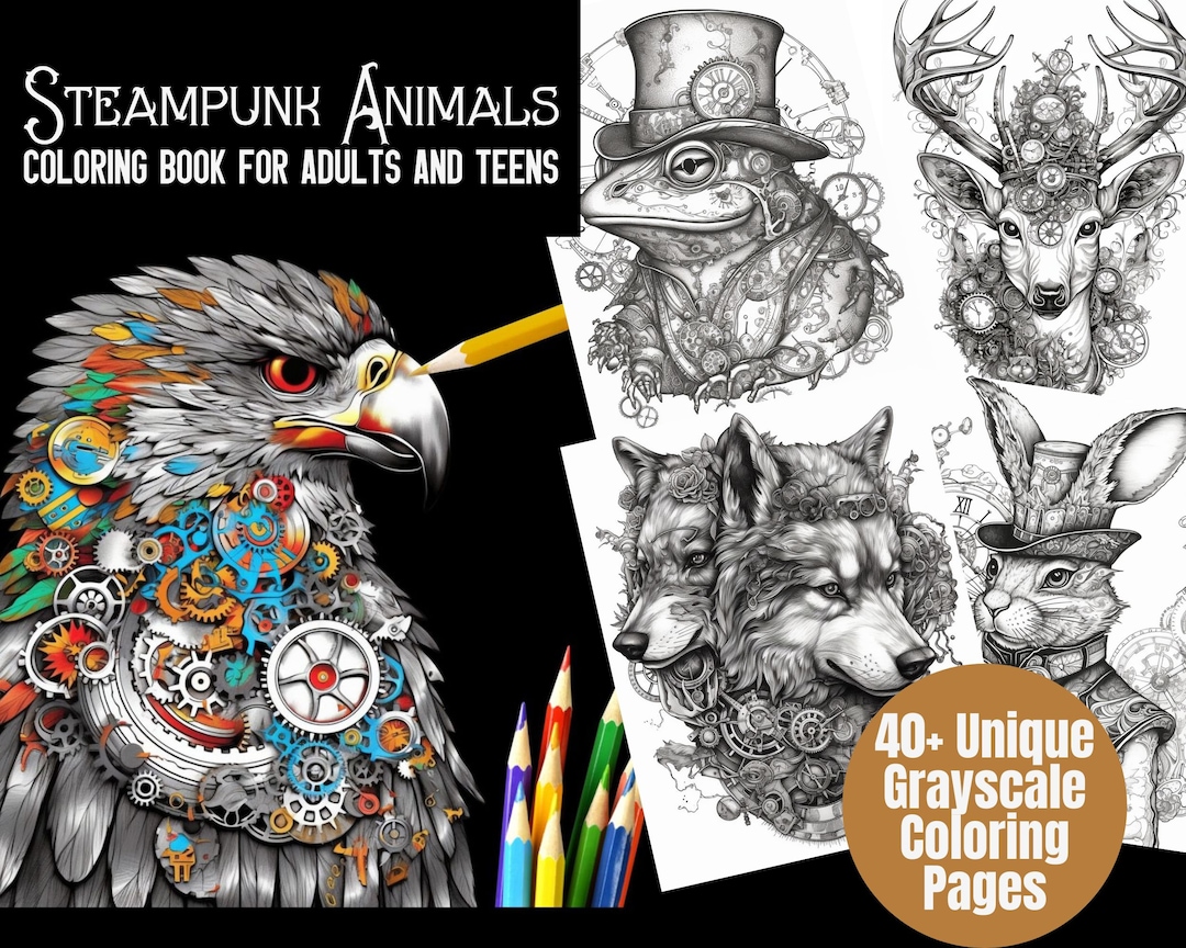 Steampunk Animals Coloring Book Pages Adult Coloring Pages - Etsy